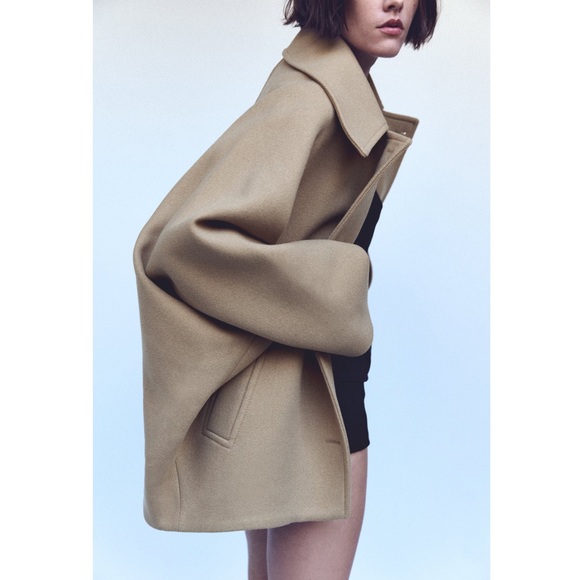 Zara | Jackets & Coats | Zara Cropped Oversized Coat Zw Collection ...